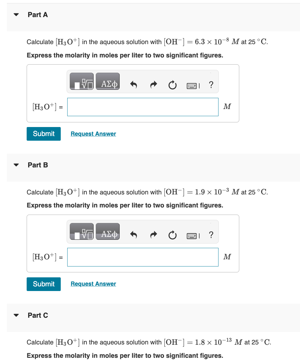 Solved Calculate [H3O+]in the aqueous solution with | Chegg.com