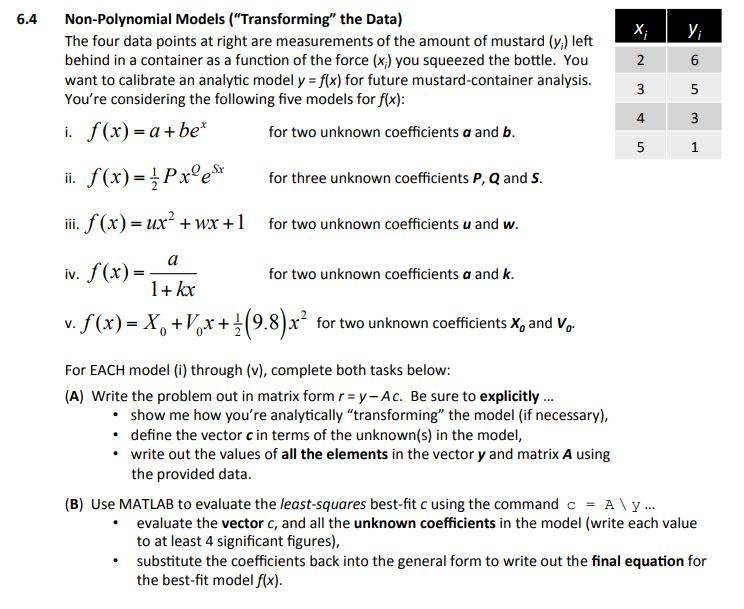 Solved Non-Polynomial Models ("Transforming" the Data) The | Chegg.com