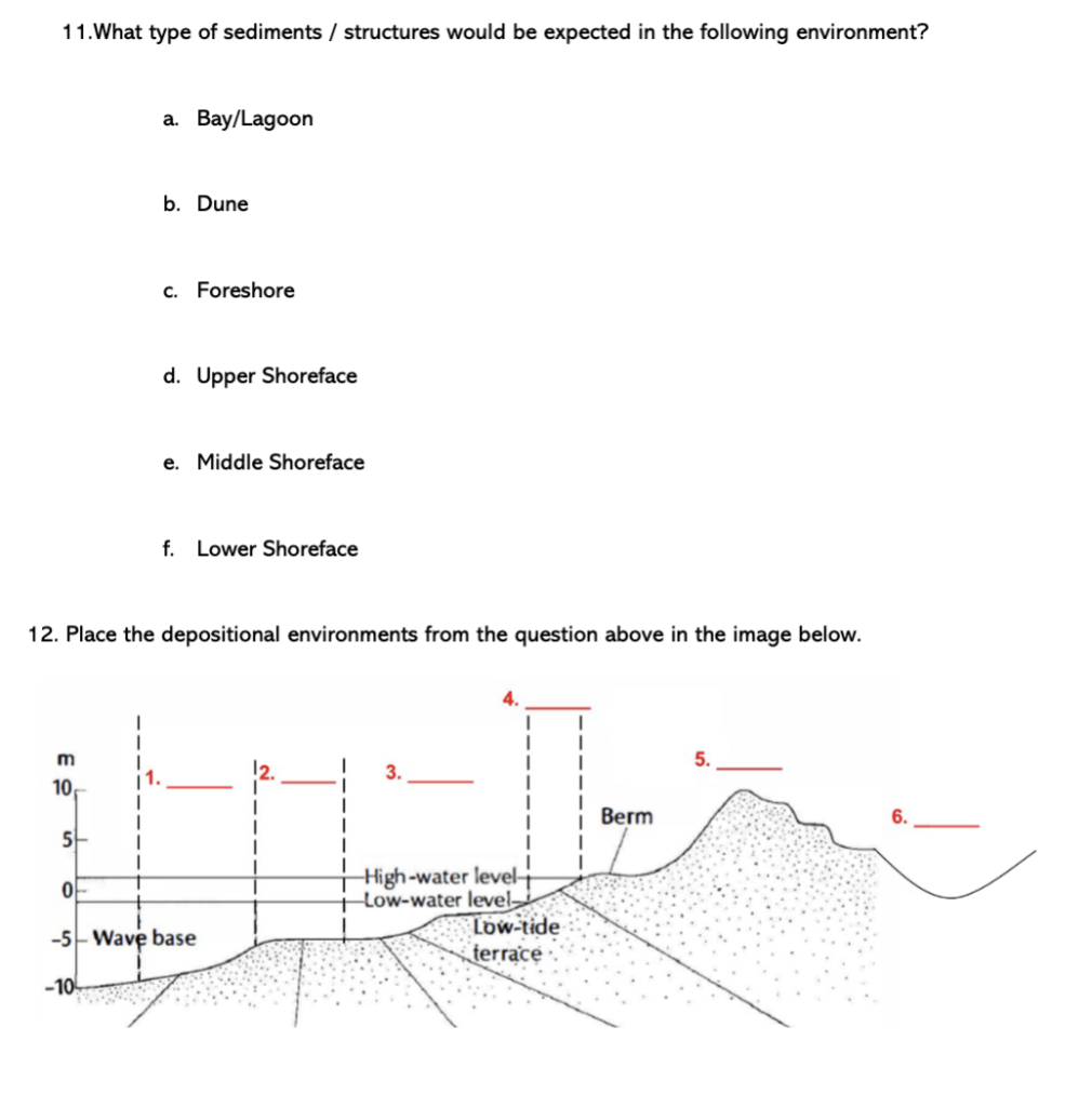 Solved 11.What type of sediments / structures would be | Chegg.com