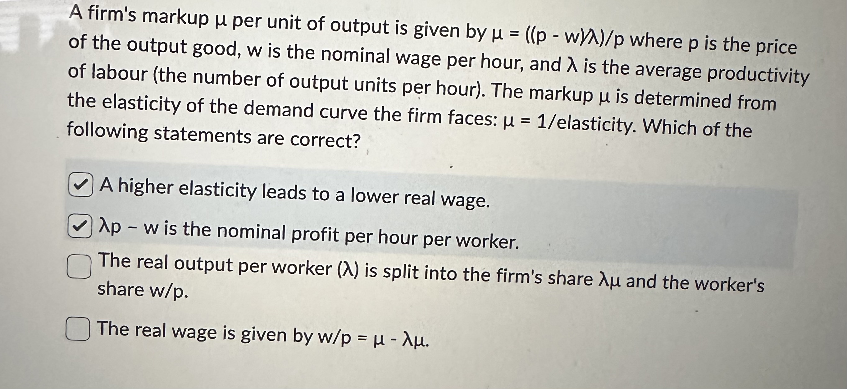 Solved A firm's markup μ per unit of output is given by | Chegg.com