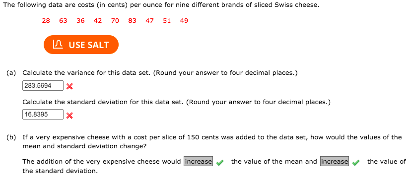 Solved The following data are costs in cents) per ounce for | Chegg.com