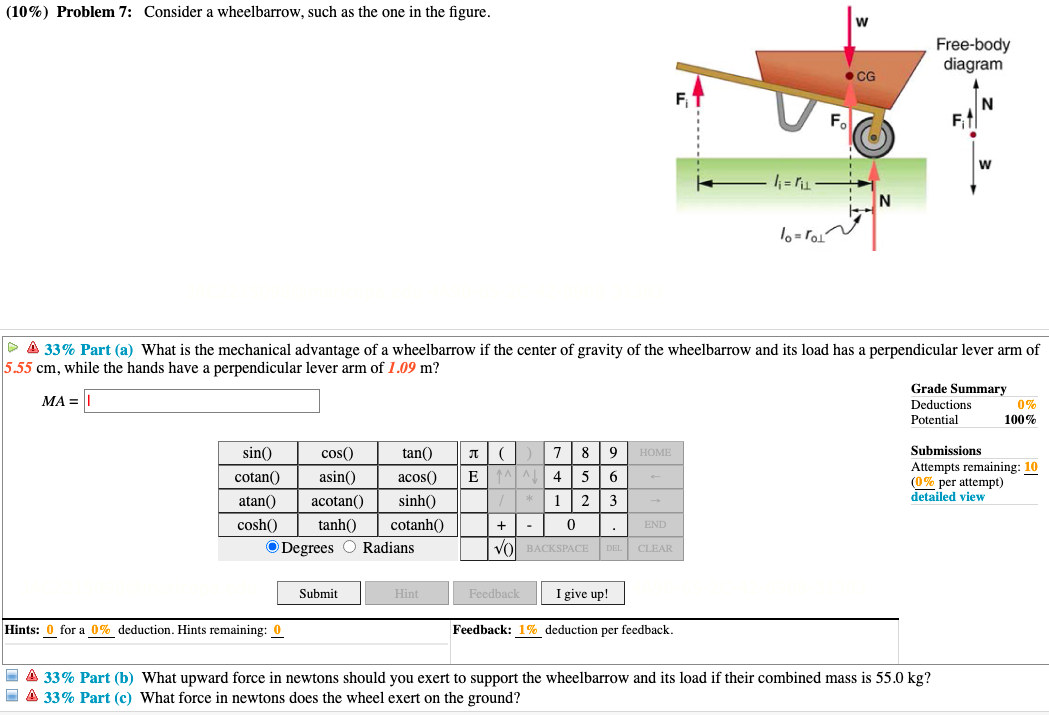 Solved (10%) Problem 7: Consider a wheelbarrow, such as the | Chegg.com