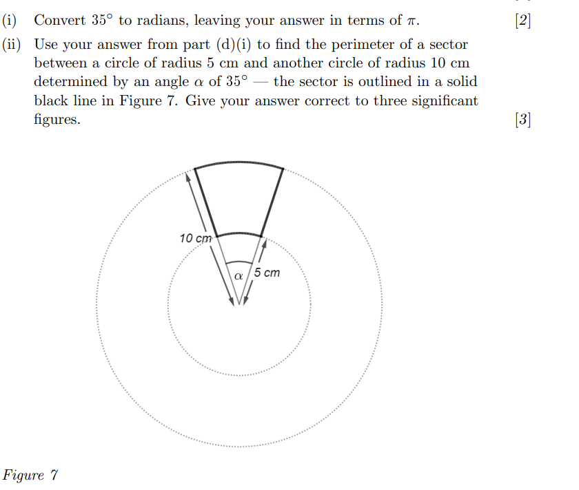 Solved (i) Convert 35∘ to radians, leaving your answer in | Chegg.com
