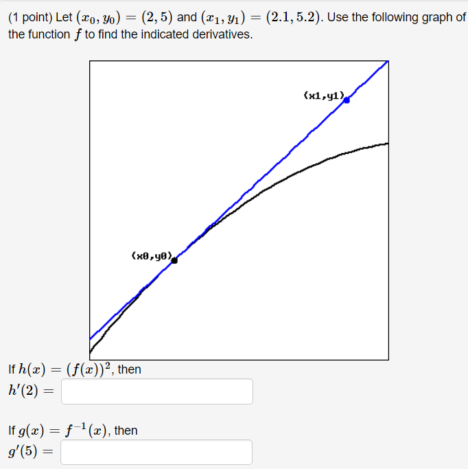 Solved = (1 point) Let (xo, Yo) = (2,5) and (x₁, y₁) = the | Chegg.com