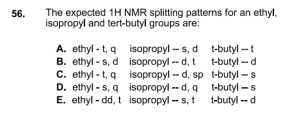 Solved 56. The expected 1H NMR splitting patterns for an | Chegg.com