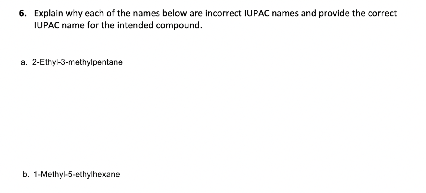 Solved 6. Explain why each of the names below are incorrect | Chegg.com