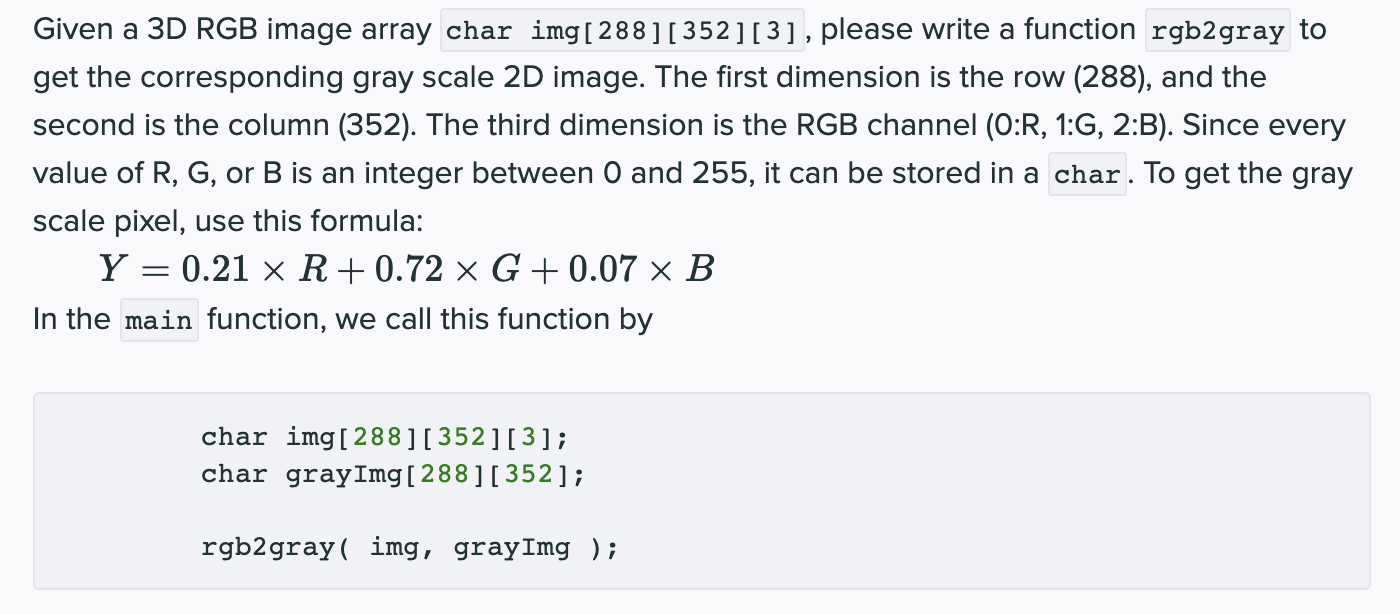 Solved Given a 3D RGB image array char img [288][352][3], | Chegg.com
