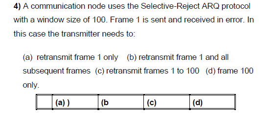 Solved 4) A communication node uses the Selective-Reject ARQ | Chegg.com