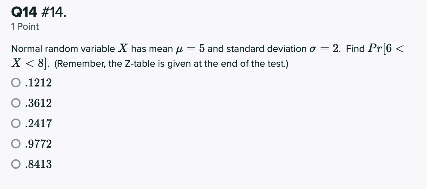 Solved Q14 #14. 1 Point Normal random variable X has mean y | Chegg.com