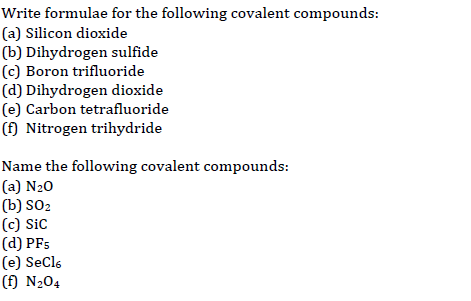 Solved Write formulae for the following covalent compounds: | Chegg.com