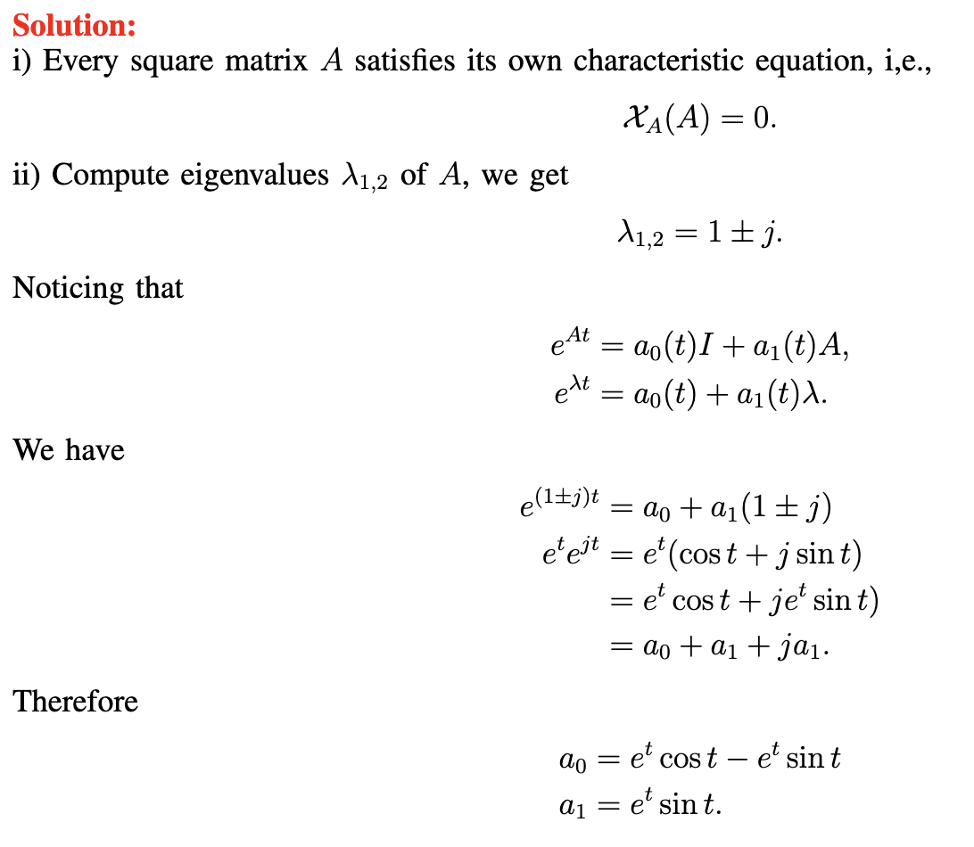 Solved Problem 2 I Explain The Caley Hamilton Theorem Ii