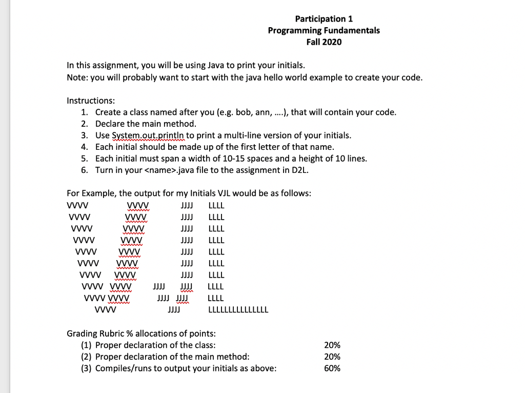 Solved Participation 1 Programming Fundamentals Fall 2020 In | Chegg.com