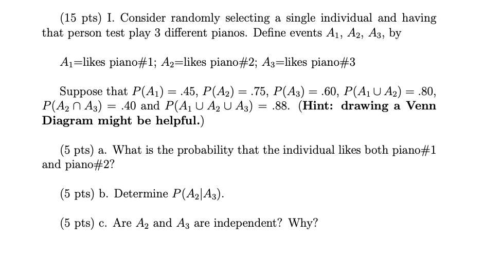 Solved (15 pts) I. Consider randomly selecting a single | Chegg.com