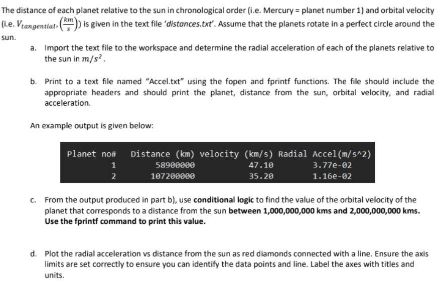 Solved he distance of each planet relative to the sun in | Chegg.com