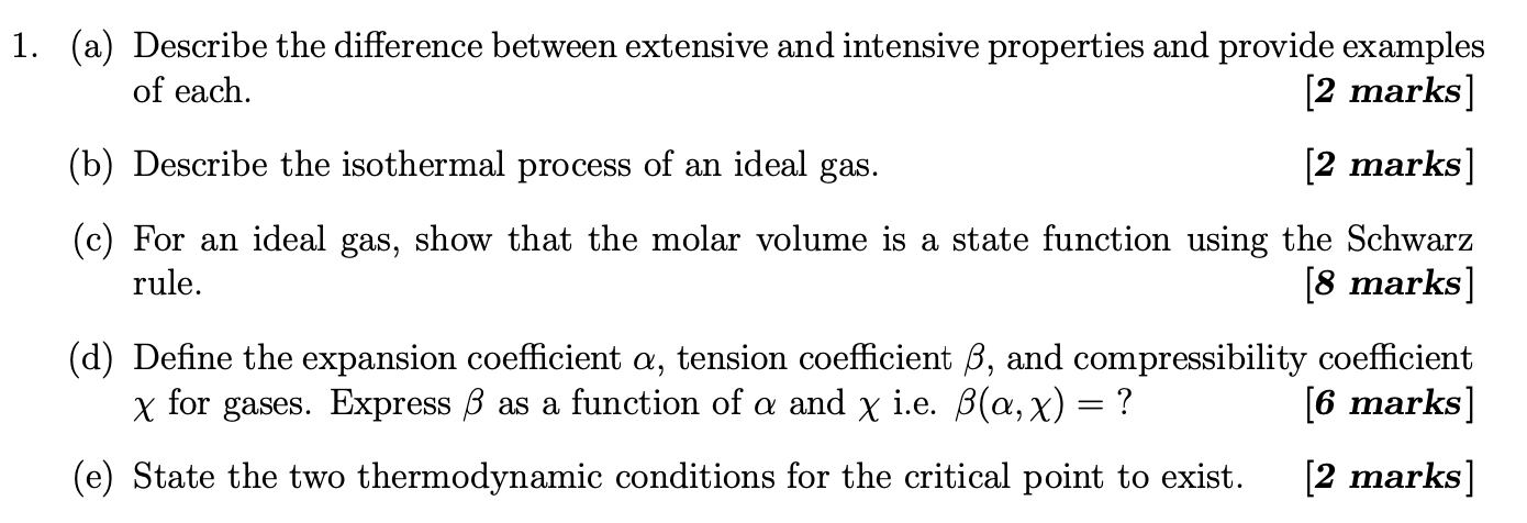 Solved 1. (a) Describe the difference between extensive and | Chegg.com