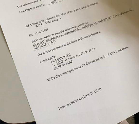 Solved fo One microsecond One Gbyte is equal to ASA | Chegg.com