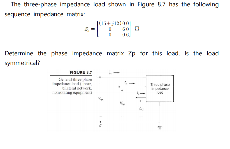 Solved The three-phase impedance load shown in Figure 8.7 | Chegg.com
