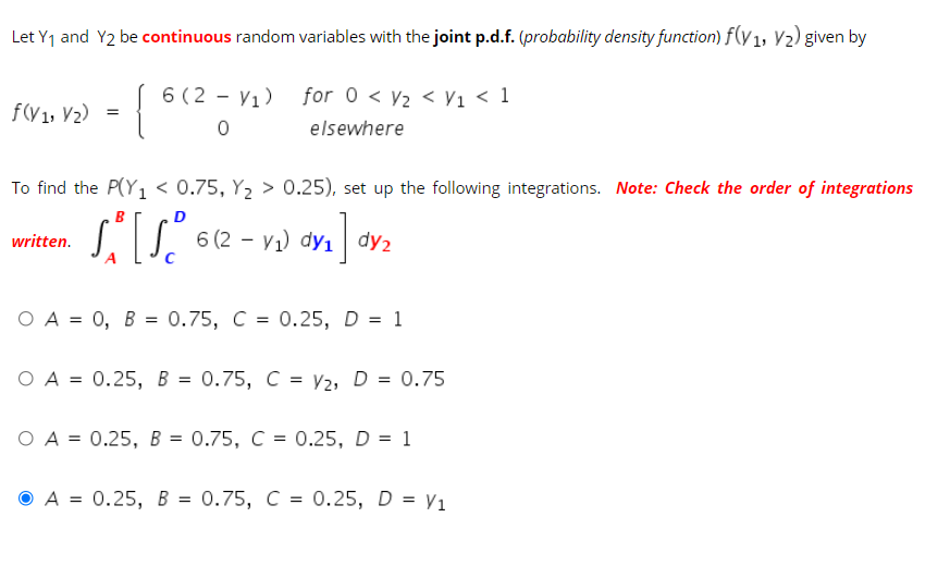 Solved Let Y1 and Y2 be continuous random variables with the | Chegg.com