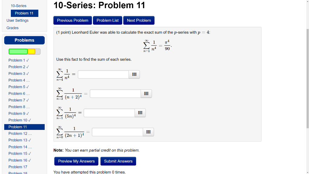 Solved (1 point) Leonhard Euler was able to calculate the | Chegg.com