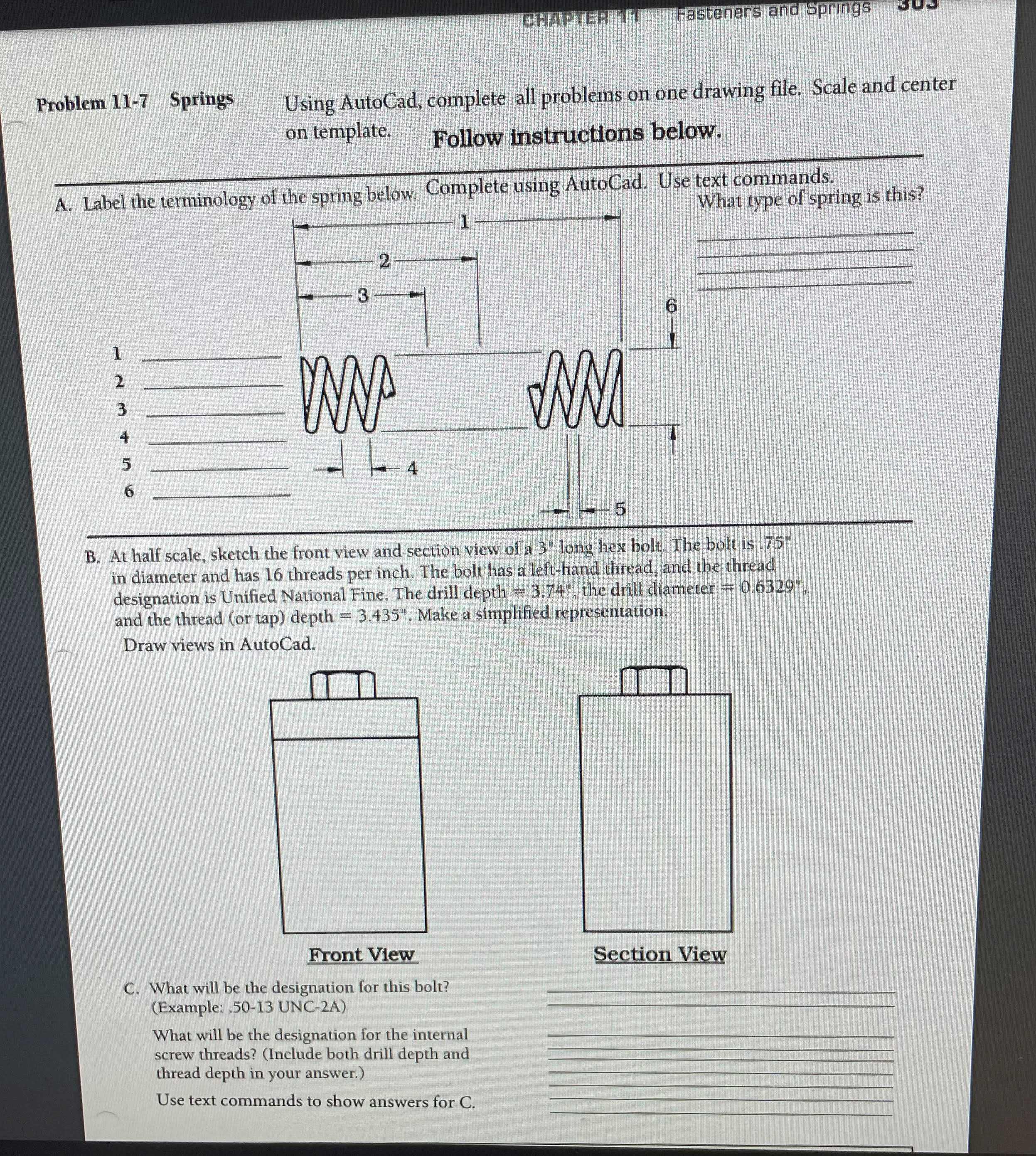 Problem 11-7 Springs Using AutoCad, complete all | Chegg.com
