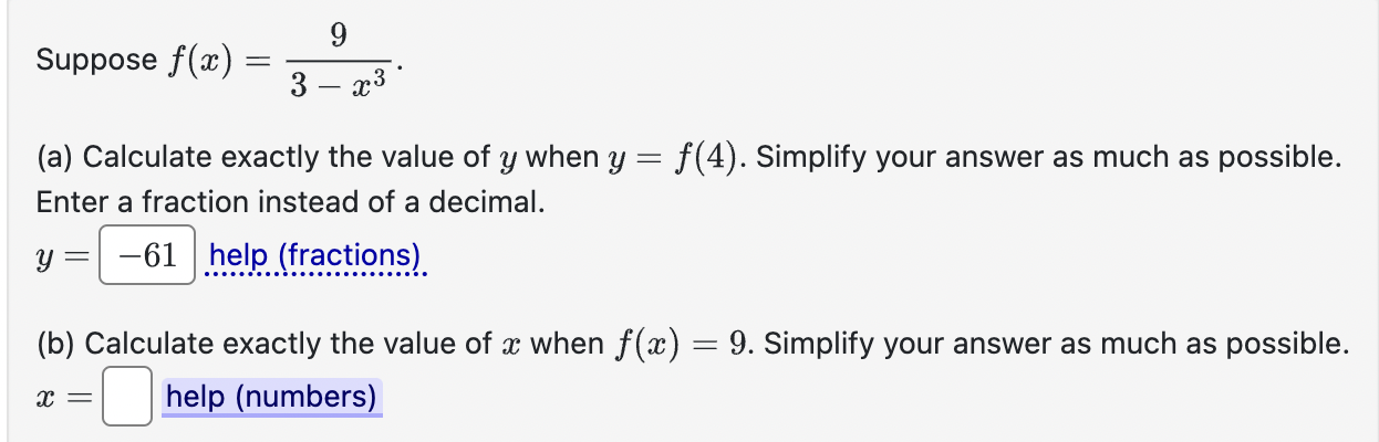 Solved Suppose f(x)=93-x3.(a) ﻿Calculate exactly the value | Chegg.com
