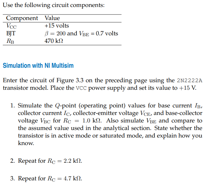 Solved Figure 3.3 shows a simple fixed bias circuit for a | Chegg.com