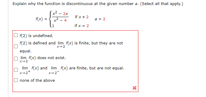Solved Explain why the function is discontinuous at the | Chegg.com