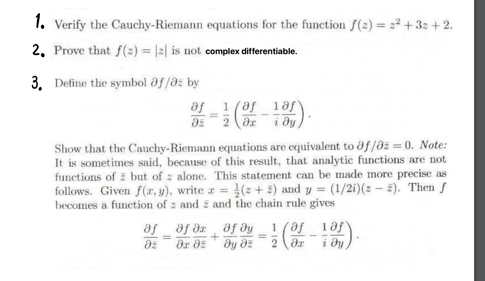 Solved 1. Verify the Cauchy-Riemann equations for the | Chegg.com