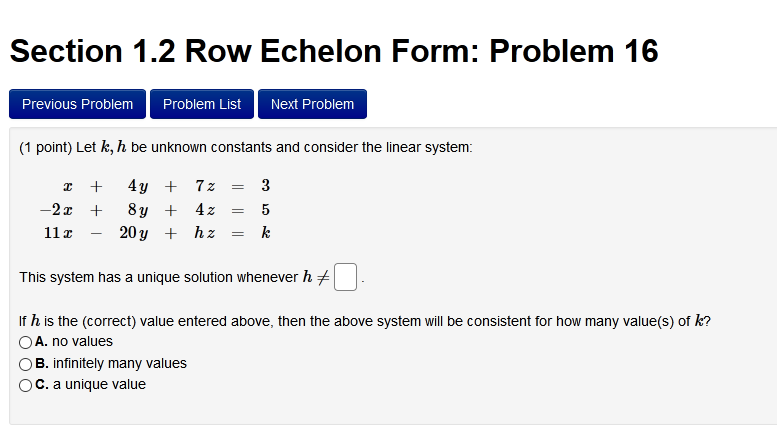 Solved Section 1.2 Row Echelon Form: Problem 16 Previous | Chegg.com