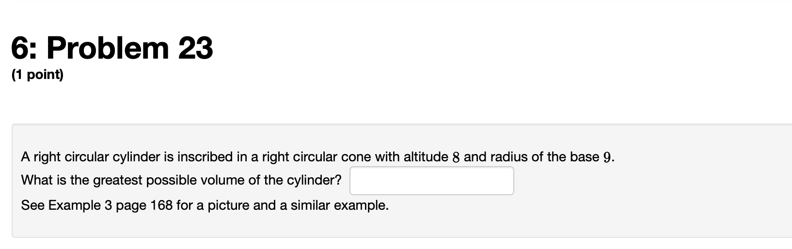 Solved 6: Problem 23 (1 point) A right circular cylinder is | Chegg.com