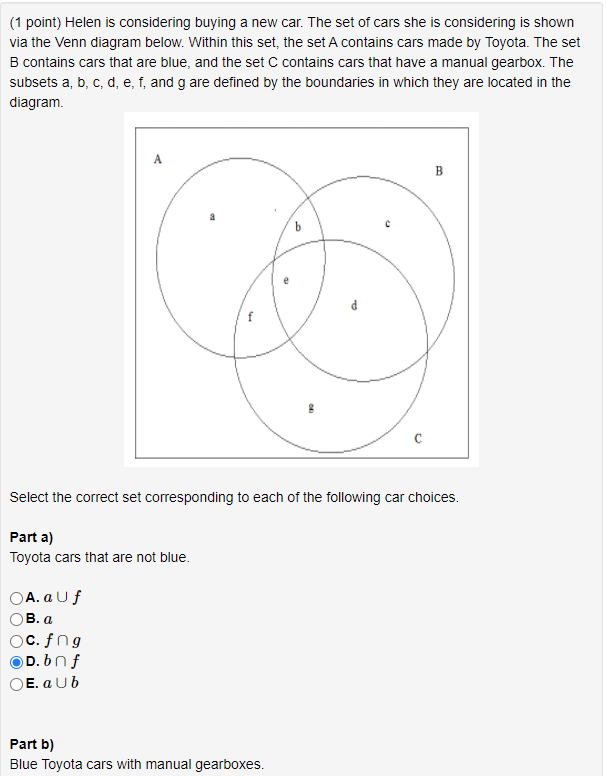 Solved (1 point) Helen is considering buying a new car. The | Chegg.com
