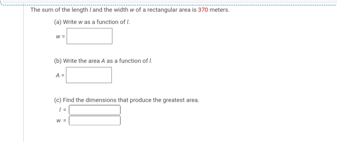 Solved The sum of the length / ﻿and the width w ﻿of a | Chegg.com