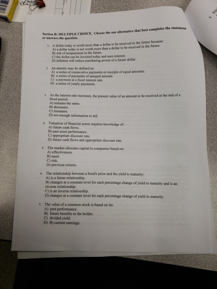 Solved Acta GELA Score- -Re: 8. Whis section B: MULTIPLE | Chegg.com
