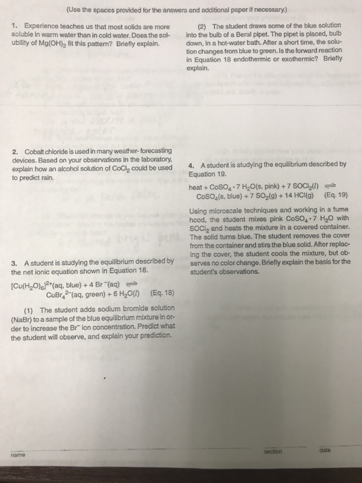 Solved (Use the spaces provided for the answers and | Chegg.com