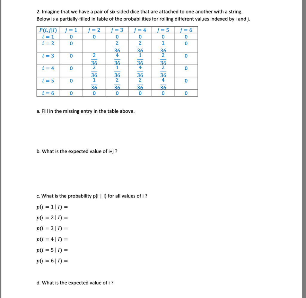 Solved 2. Imagine that we have a pair of six-sided dice that | Chegg.com