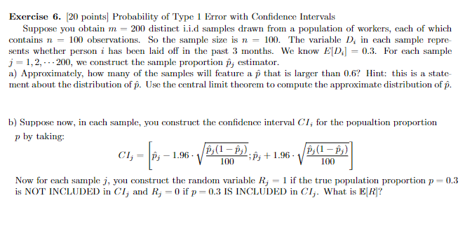 Solved Exercise 6. [20 points] Probability of Type 1 Error | Chegg.com
