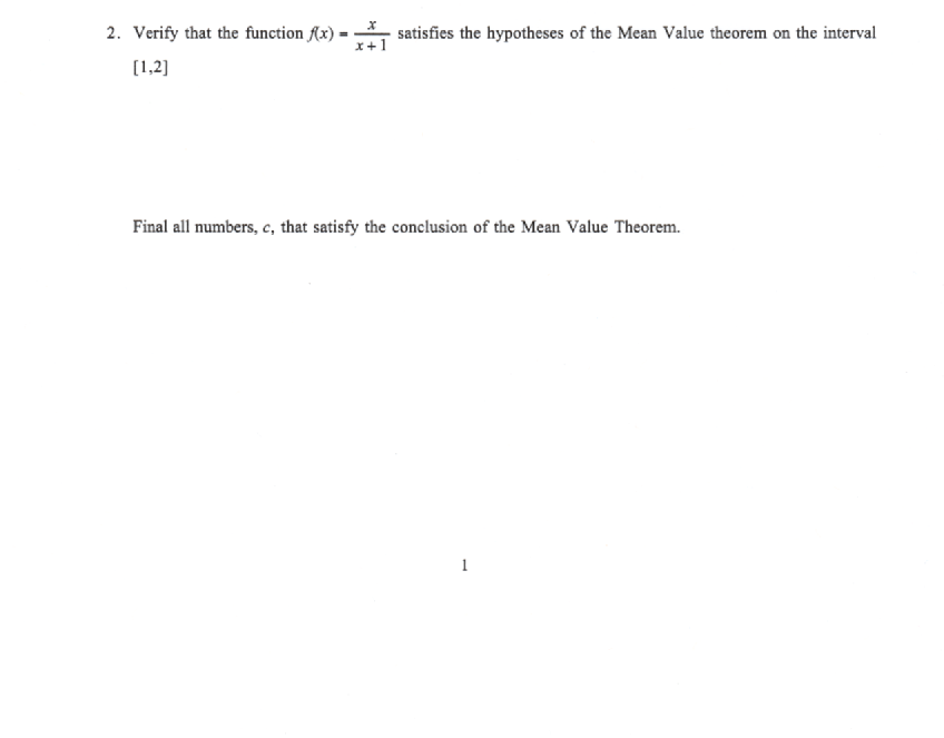 Solved satisfies the hypotheses of the Mean Value theorem on | Chegg.com