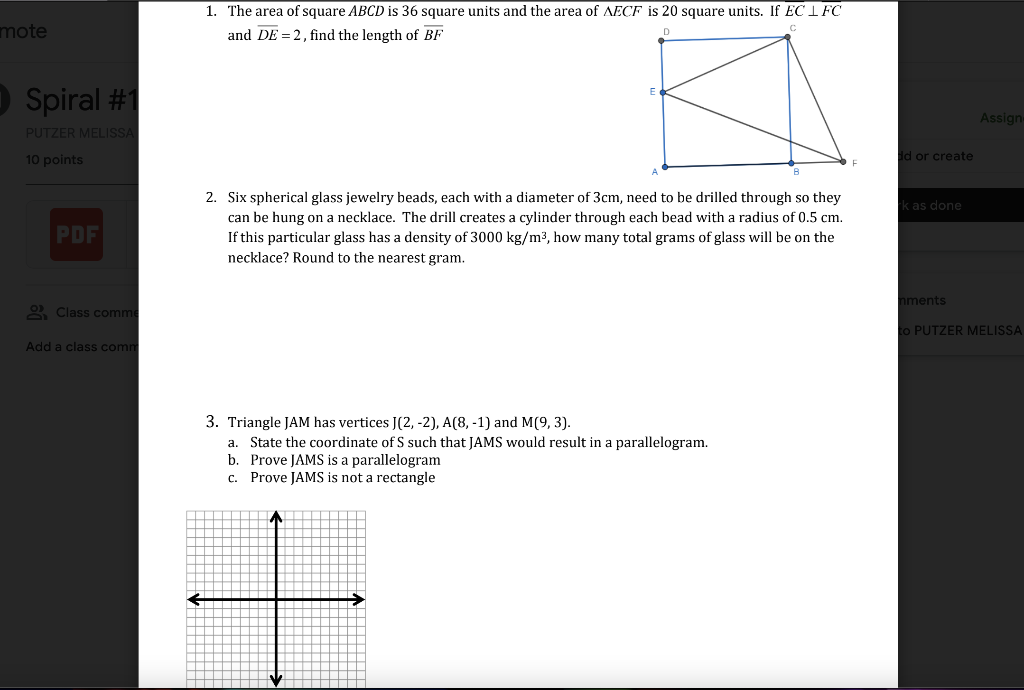 Solved mote 1. The area of square ABCD is 36 square units | Chegg.com