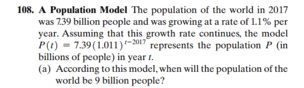 Solved 108. A Population Model The population of the world | Chegg.com