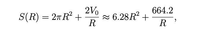 Solved S(R)=2πR2+2V0R~~6.28R2+664.2R, ﻿calcula la derivada | Chegg.com