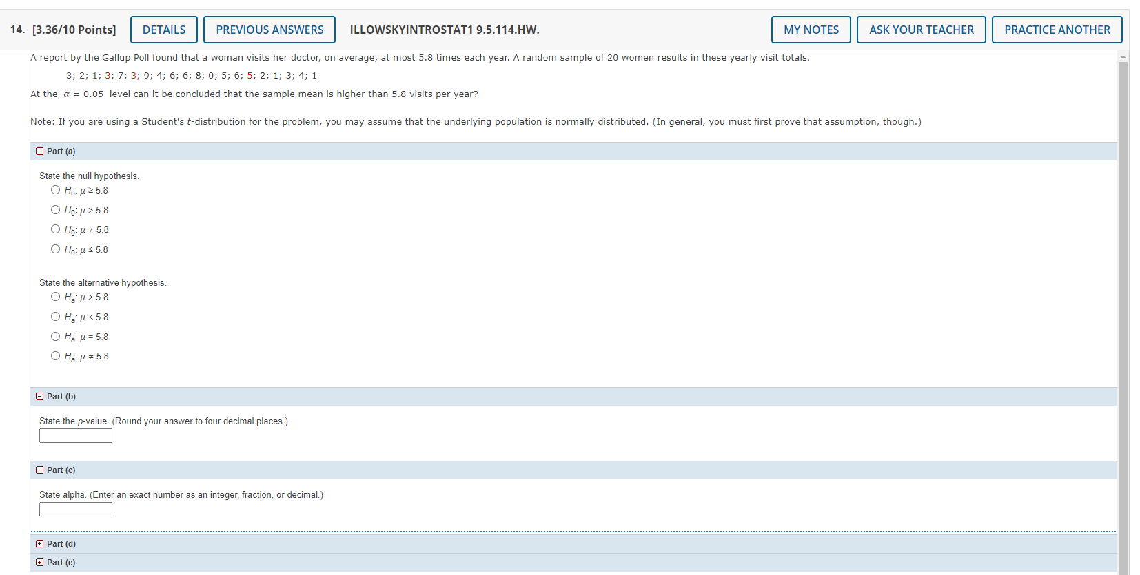 Solved 3;2;1;3;7;3;9;4;6;6;8;0;5;6;5;2;1;3;4;1 At the α=0.05 | Chegg.com