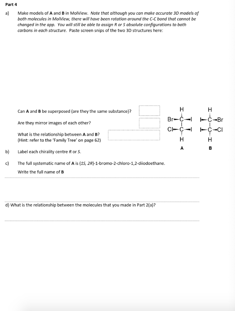 Solved Part 4 a) Make models of A and B in MolView. Note | Chegg.com