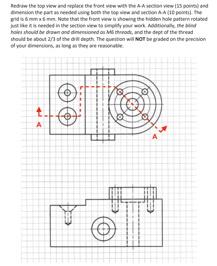 Solved Redraw the top view and replace the front view with | Chegg.com
