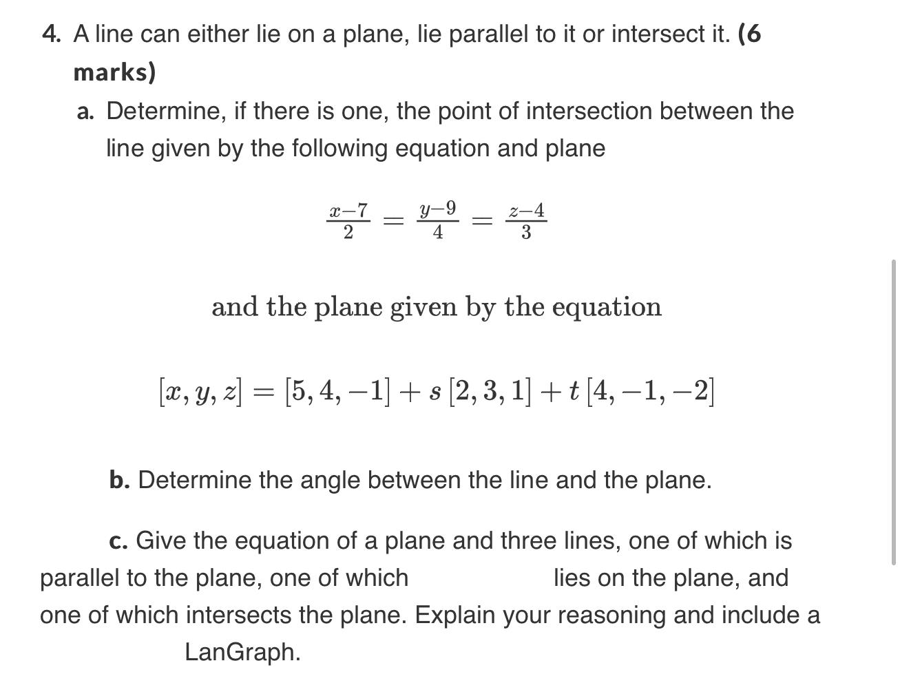 Solved 4. A line can either lie on a plane, lie parallel to | Chegg.com