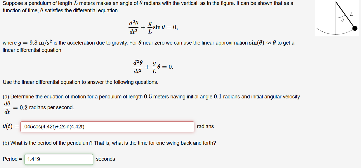 Solved Suppose a pendulum of length L meters makes an angle | Chegg.com