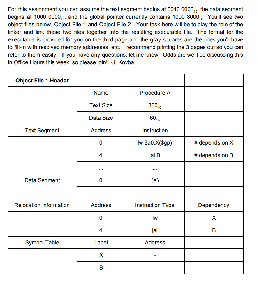 For this assignment you can assume the text segment | Chegg.com