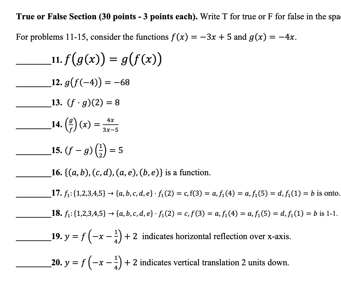 Solved True or False Section (30 points - 3 points each). | Chegg.com