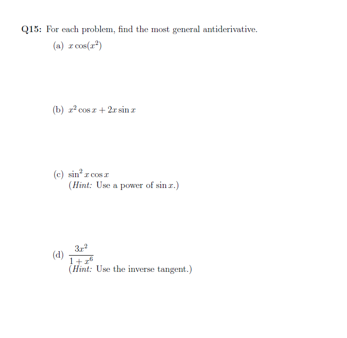 Solved Q15: For each problem, find the most general | Chegg.com