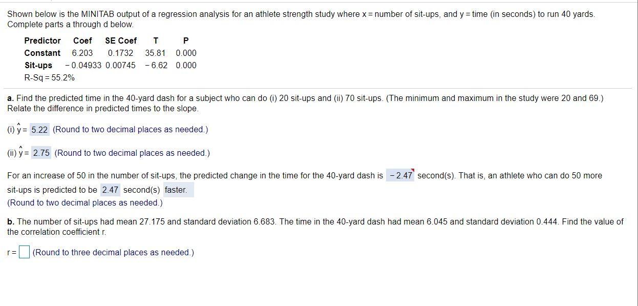 Solved Shown below is the MINITAB output of a regression | Chegg.com