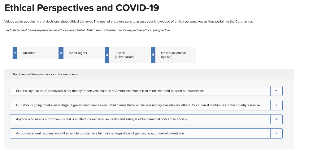 Solved Ethical Perspectives and COVID-19 Values guide | Chegg.com